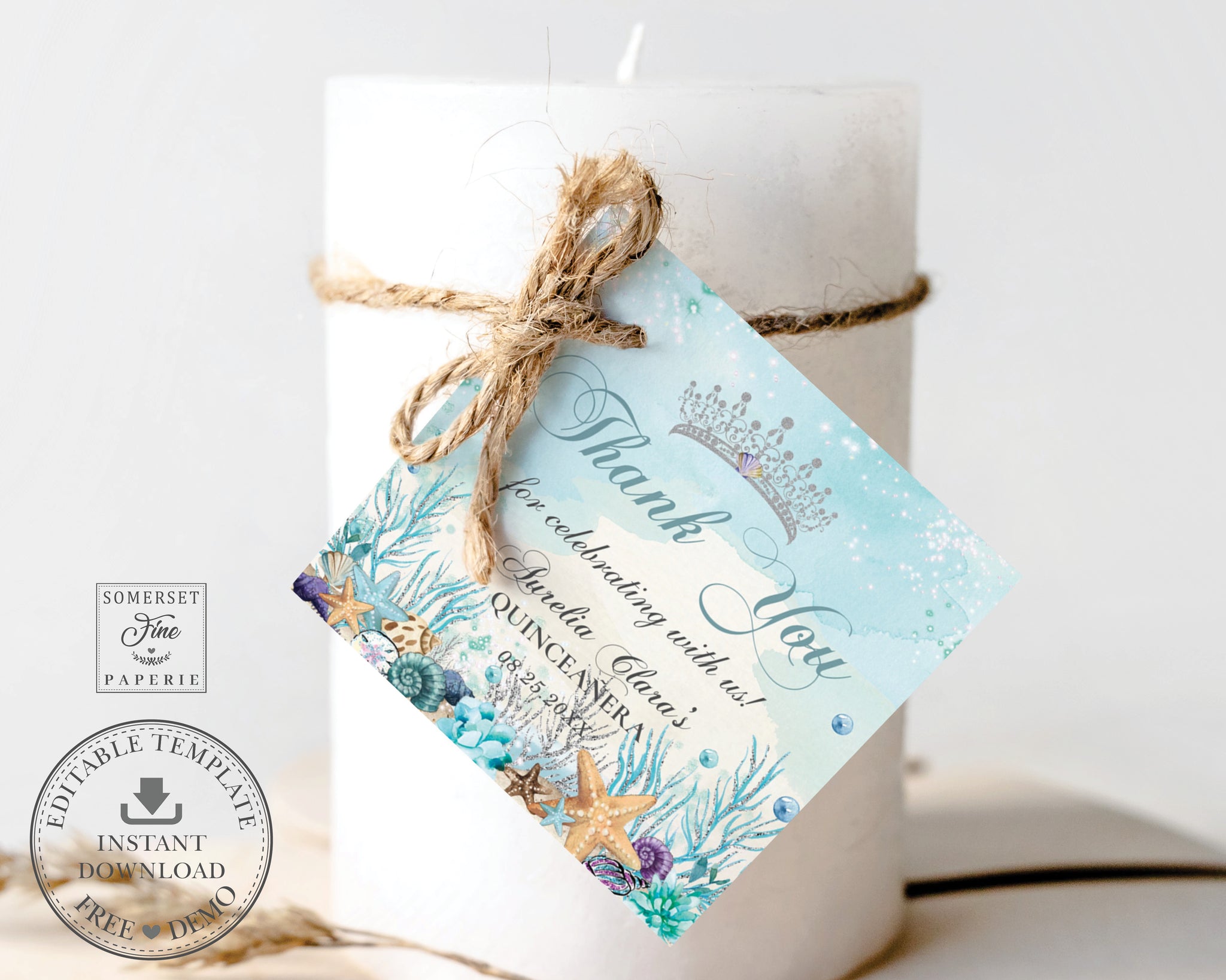 Under the Sea Quinceanera Sweet Sixteen Birthday Square Favor Labels S ...