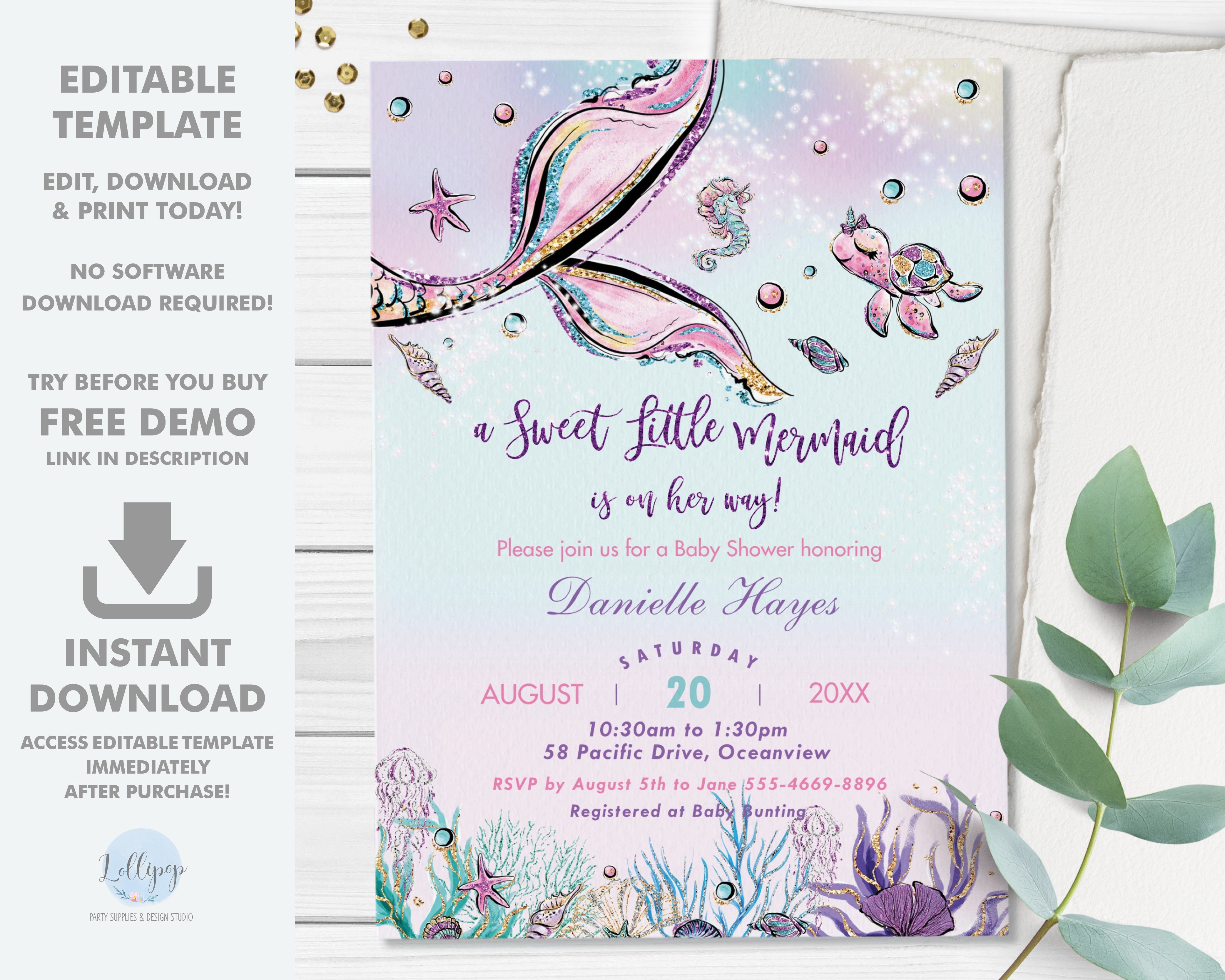 Mermaid Tail Invitation Template